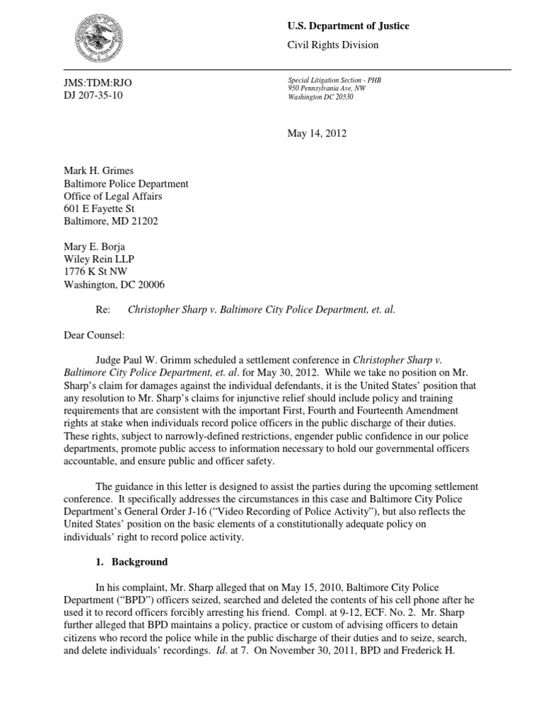 US DOJ Letter Photography | PDF | Search And Seizure | First Amendment ...