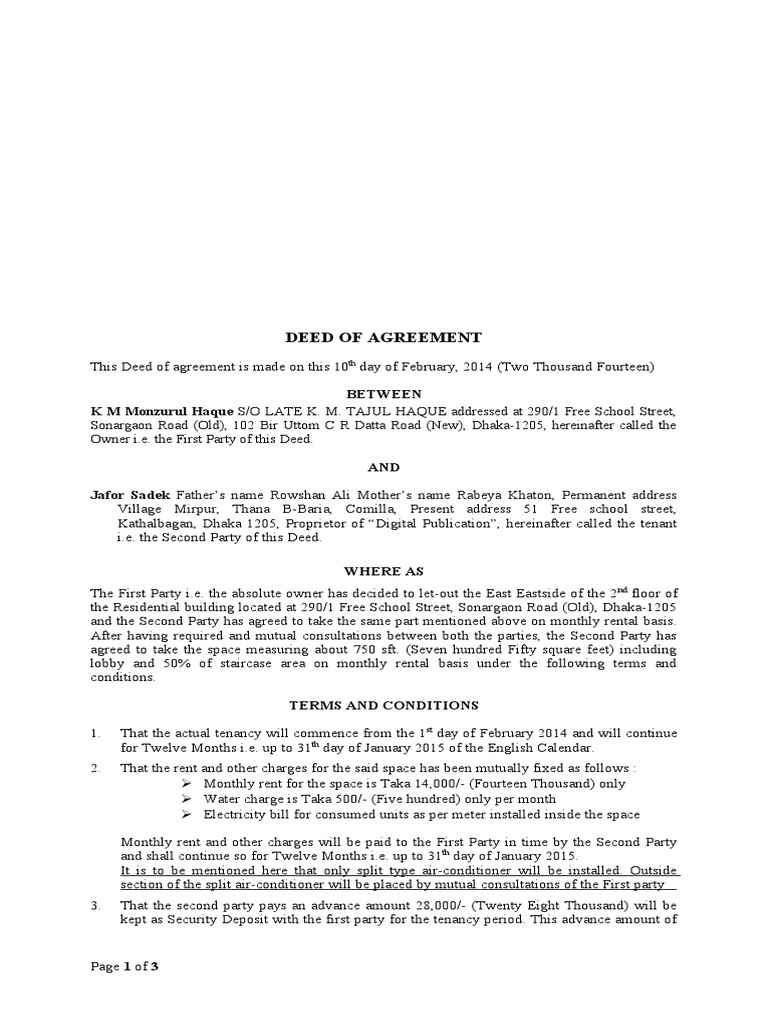 Deed of Agreement Sample | PDF | Real Property Law | Property Law