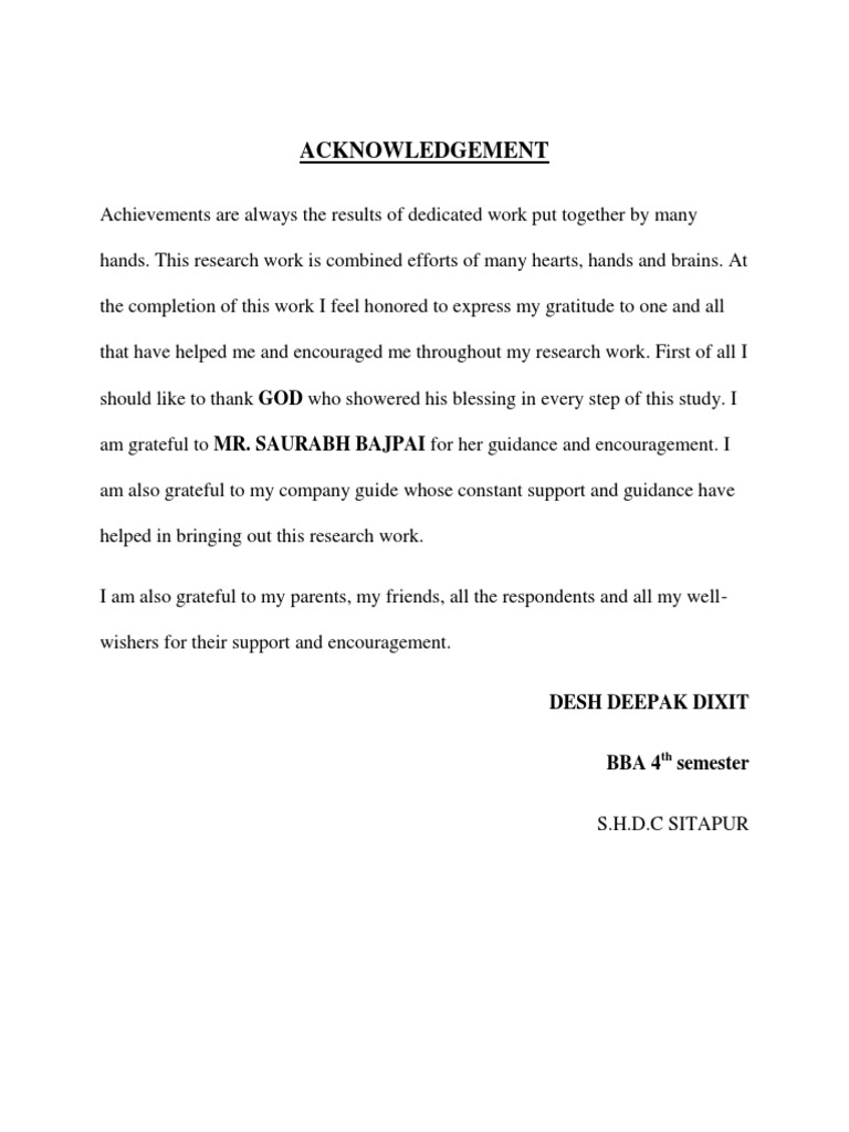 Acknowledgement: Desh Deepak Dixit | PDF | Career & Growth | Self-Improvement