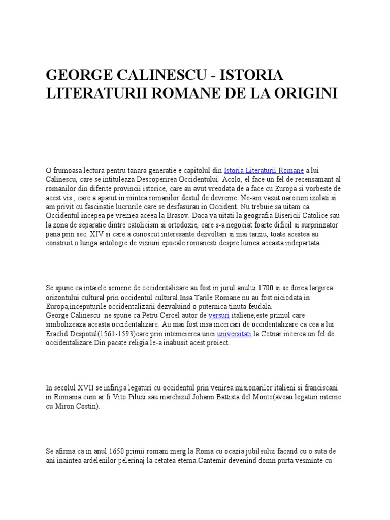 George Calinescu - Istoria Literaturii Romane de La Origini