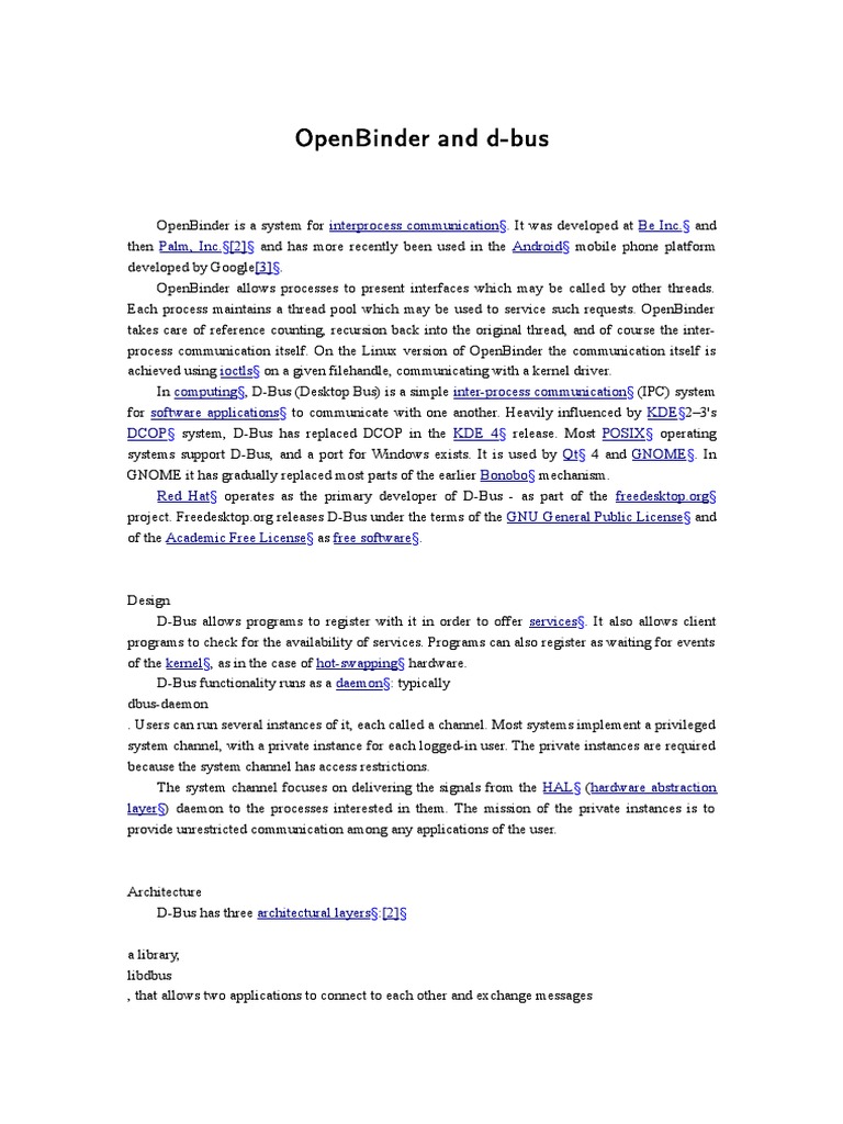 OpenBinder and D-Bus | PDF | Operating System Technology | Areas Of Computer Science