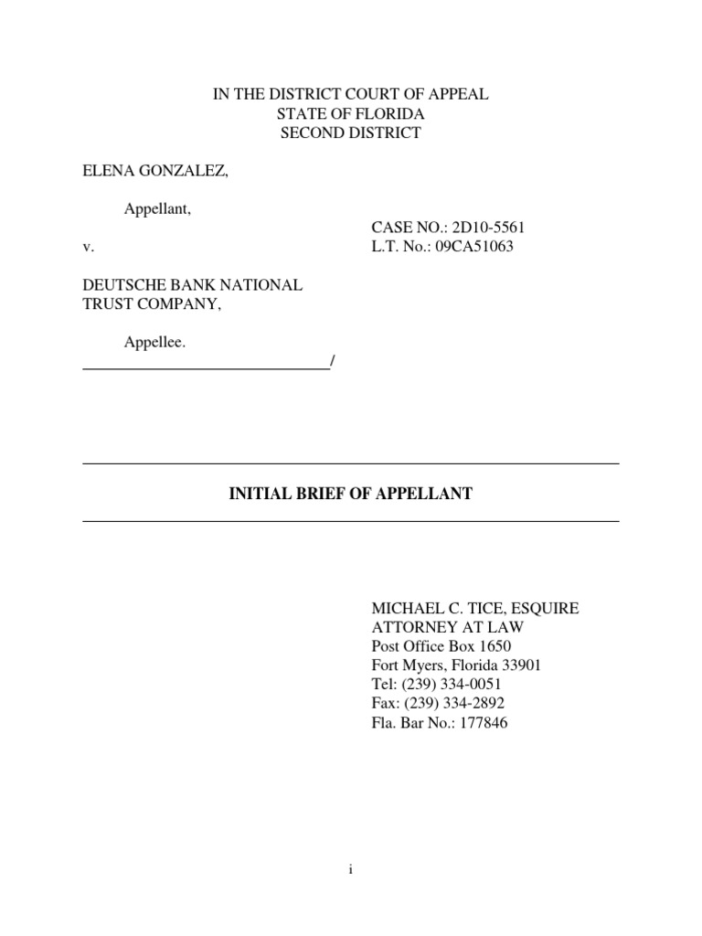 Initial Brief | PDF | Foreclosure | Complaint