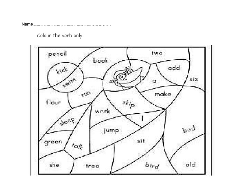 Verb Coloring Activity Worksheet | PDF | Art