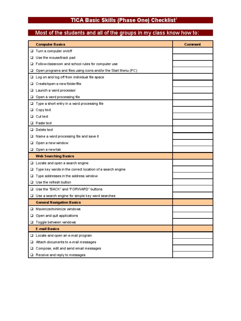 TICA Basic Skills Checklist Final | PDF | Computer File | Communication