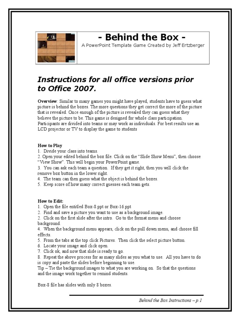 Behind the Box Game Instructions | PDF