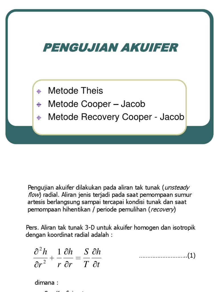 UJI AKUIFER Metode Theiss Jacob DLL | PDF | Metode & Bahan Ajar