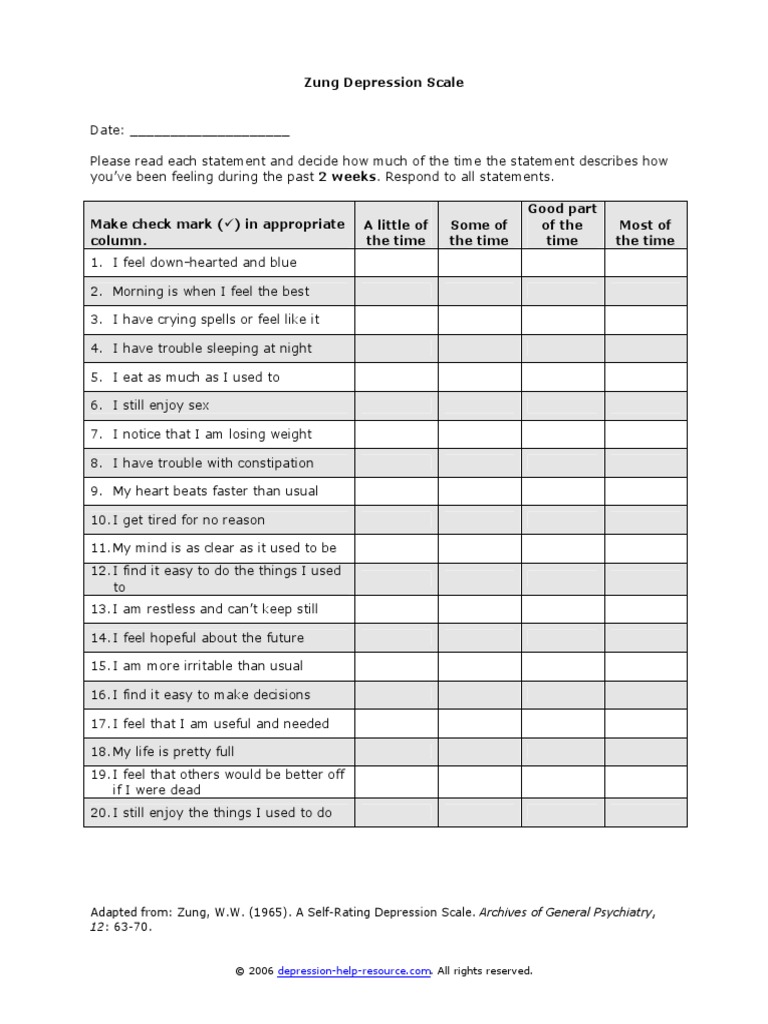 SKILL LAB LBM 2 Zung Depression Rating Scale | PDF | Major Depressive ...