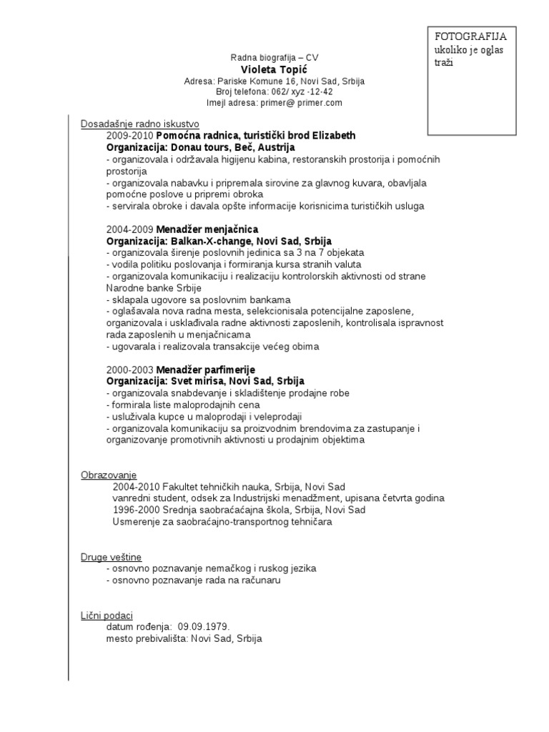 CV Obrazac | PDF