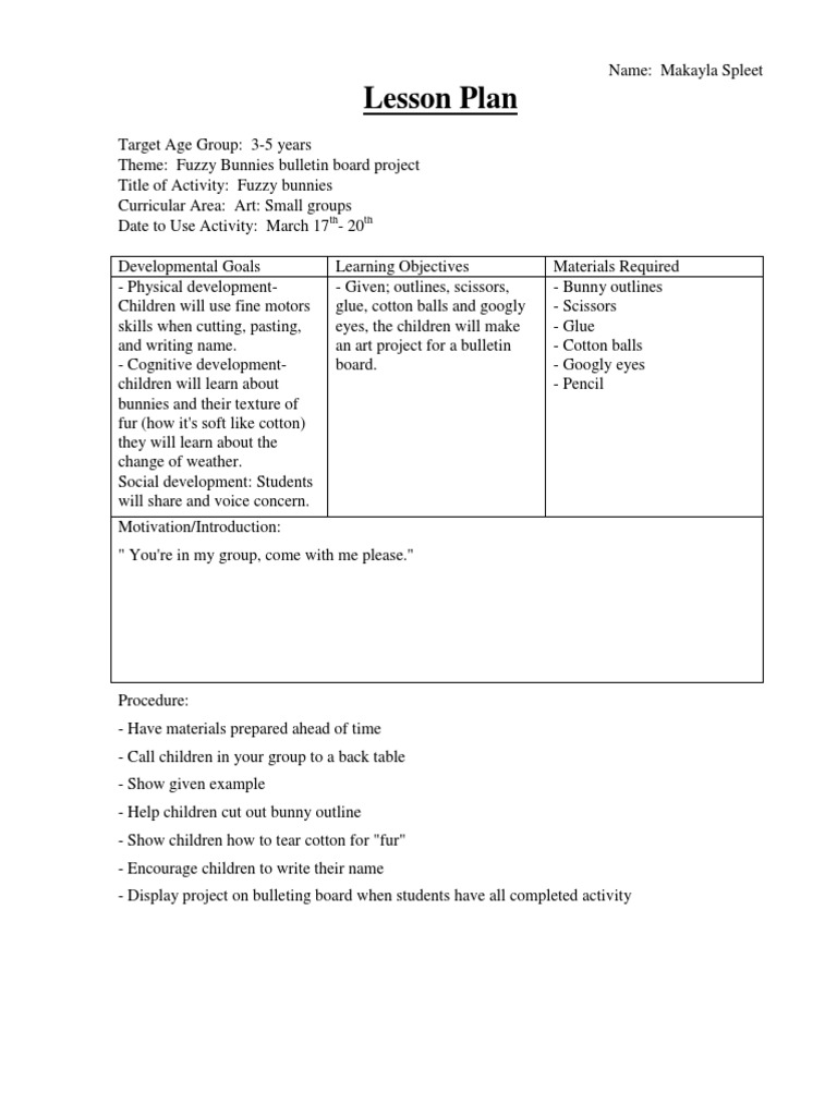 Fuzzy Bunnies Lesson Plan | PDF | Home & Garden