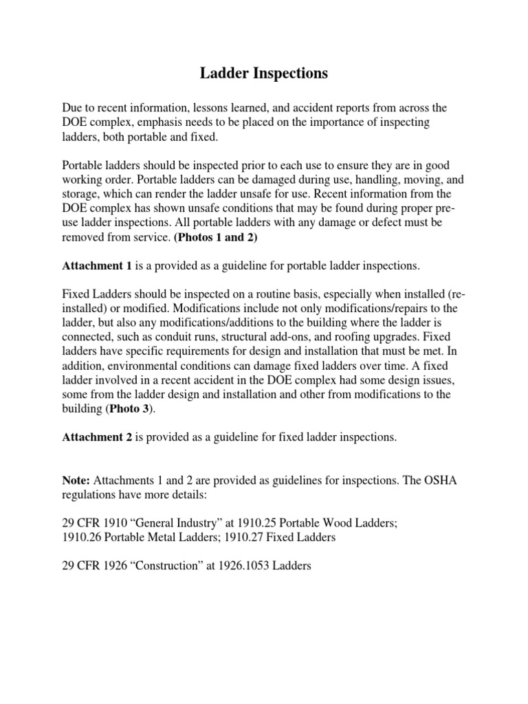 Fixed Ladder and Step-Ladder Inspection Checklist | Download Free PDF ...