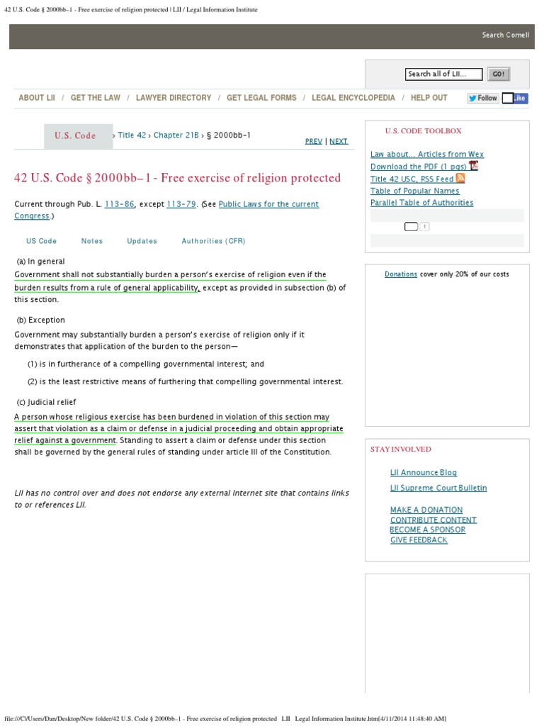 42 U.S. Code 2000bb | PDF