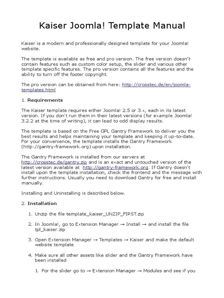 Kaiser Template Manual | Joomla | System Software