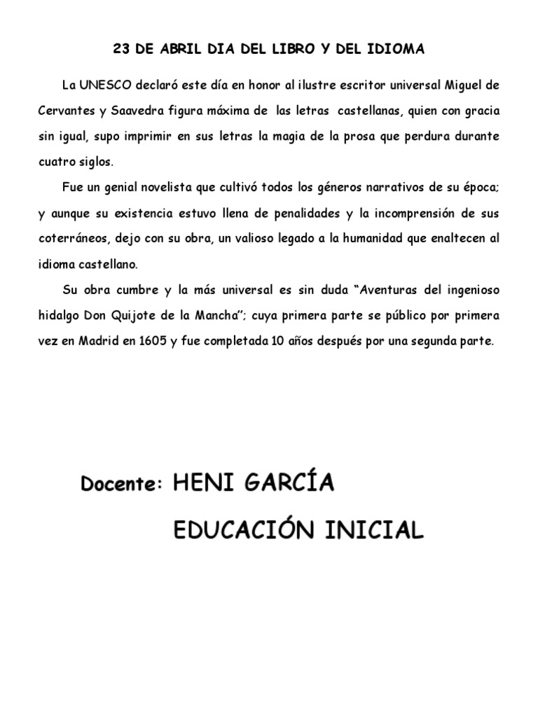 23 de Abril Dia Del Libro y Del Idioma | PDF