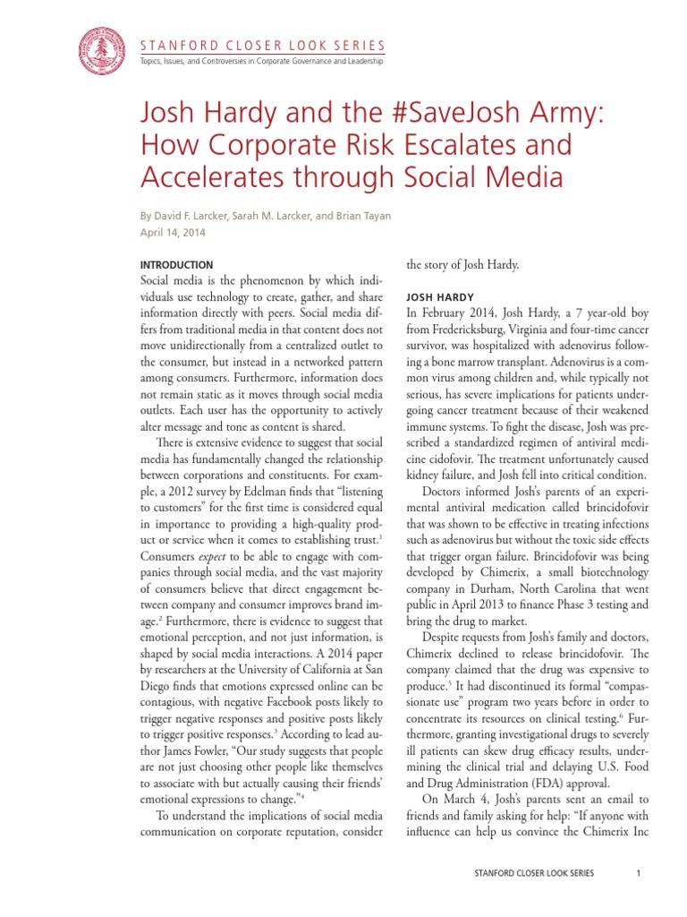 Josh Hardy and The #SaveJosh Army: How Corporate Risk Escalates and ...