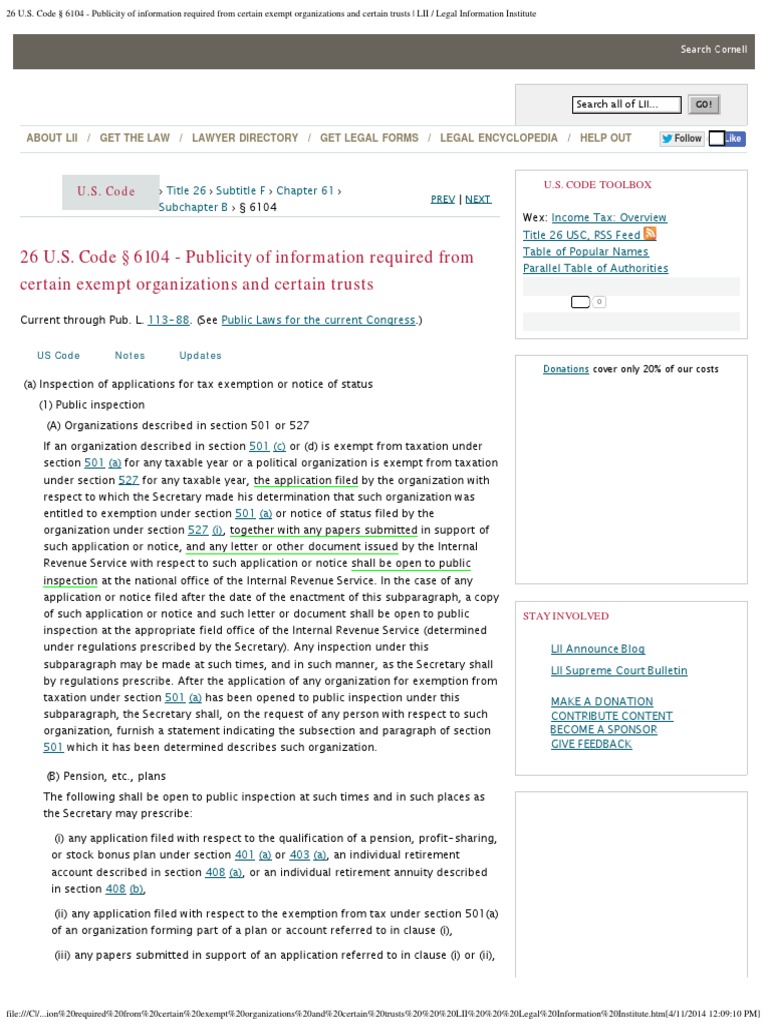 26 U.S. Code 6104 - Publicity of Information Required From Certain ...