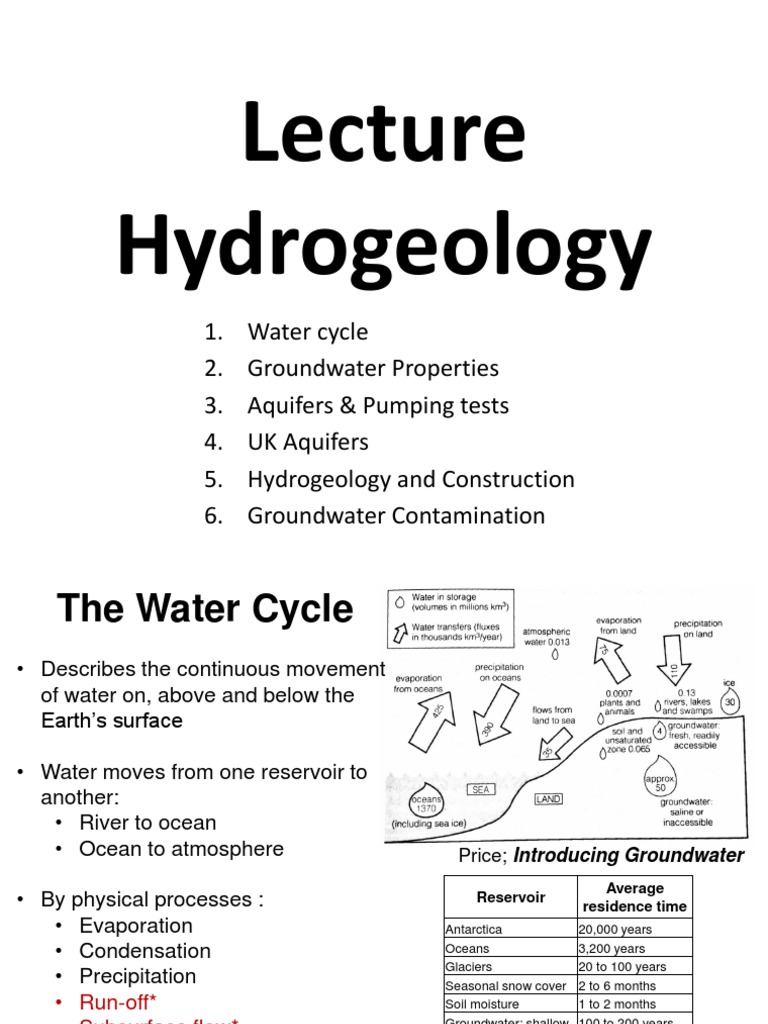 Lecture Hydrogeology | PDF | Aquifer | Groundwater