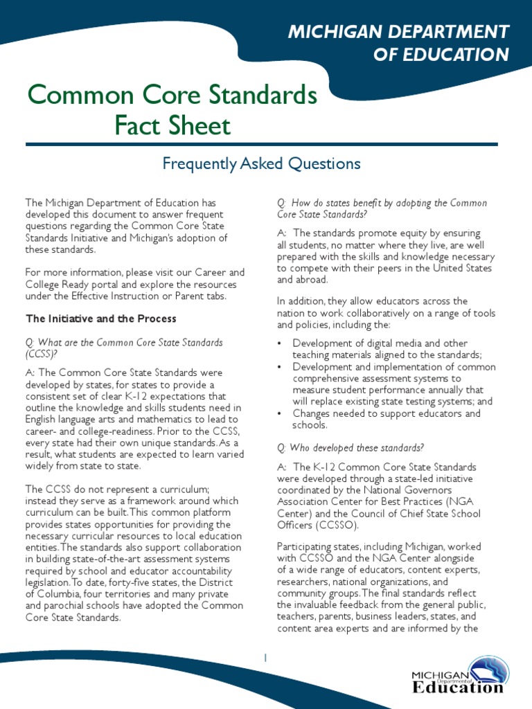 Michigan Common Core Implementation Plan | PDF | Common Core State ...
