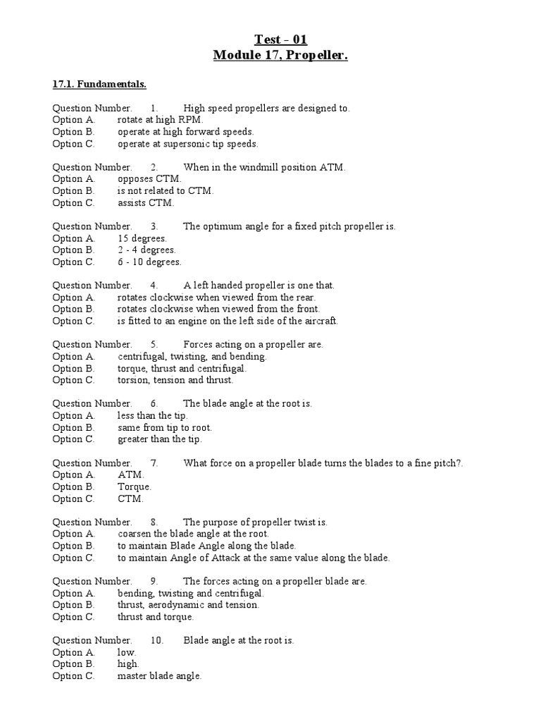 Wtihou Answer Module 17, Propeller | PDF | Propeller | Thrust