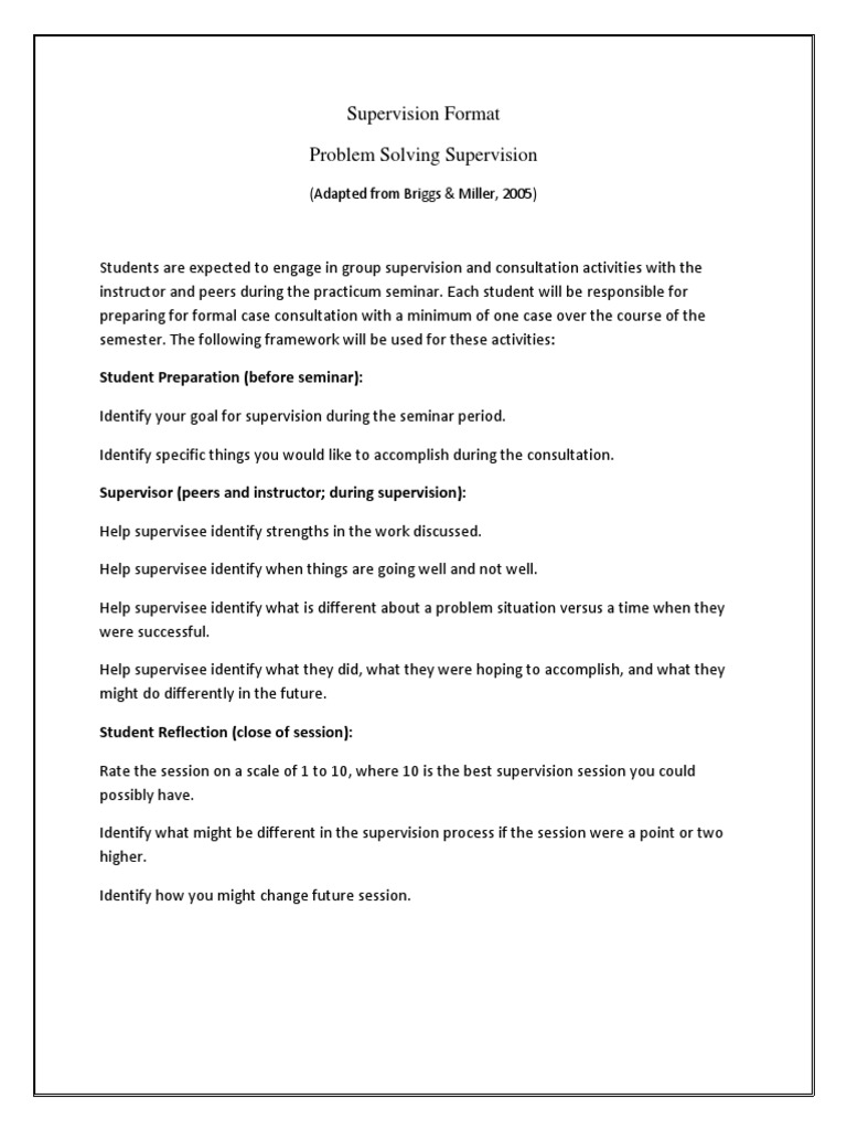 Supervision Format Problem Solving Supervision: Student Preparation ...