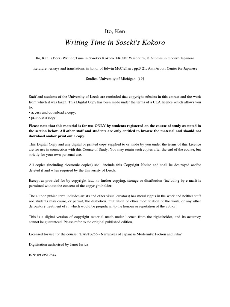 Ito Writing Time in Soseki's Kokoro | PDF | Narrative | Narration