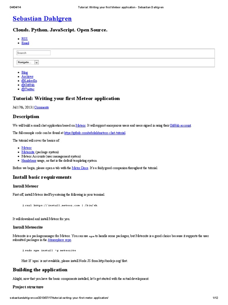 Tutorial Writing Your First Meteor Application Sebastian Dahlgren Pdf Java Script Mongo Db