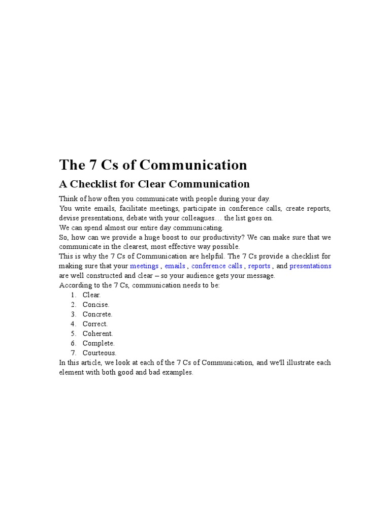 The 7 Cs of Communication: A Checklist For Clear Communication | PDF