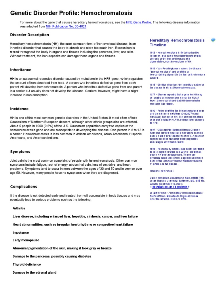 Genetic Disorder Profile: Hemochromatosis | Genetics | Earth & Life ...