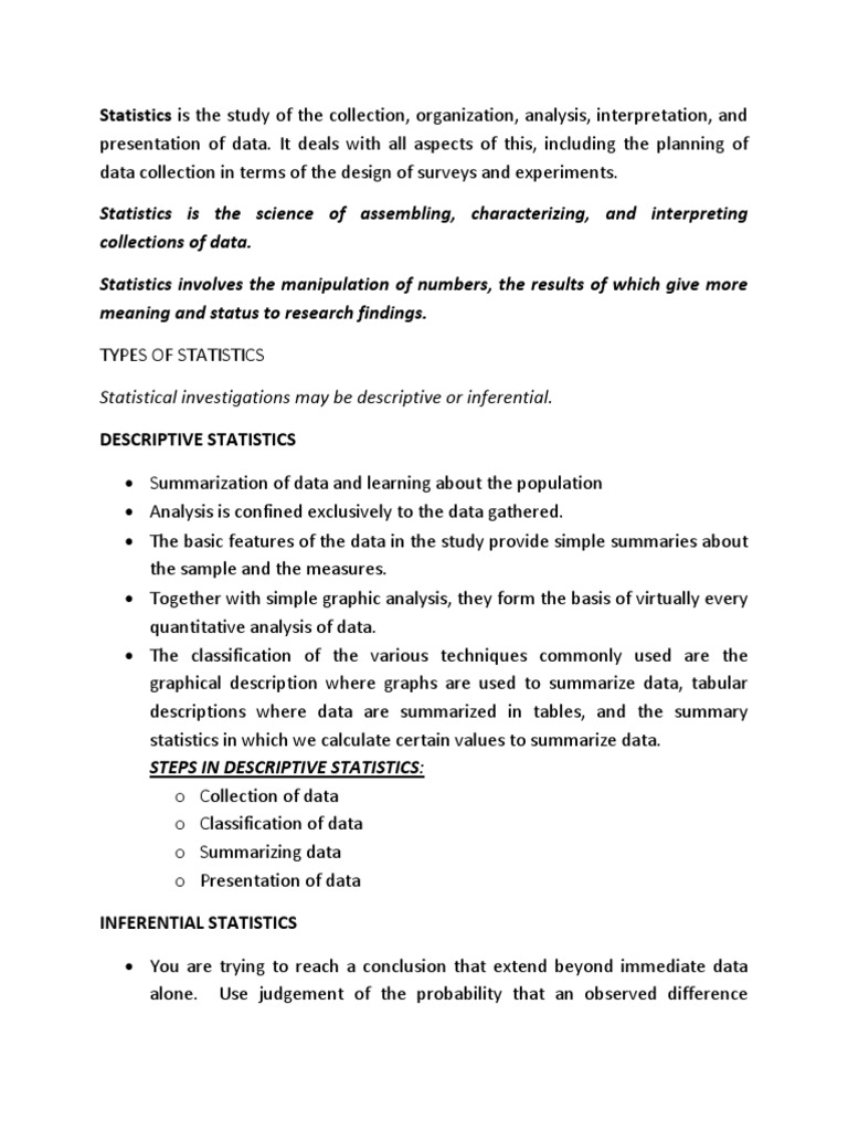 Statistics Is The Study of The Collection, Organization, Analysis ...