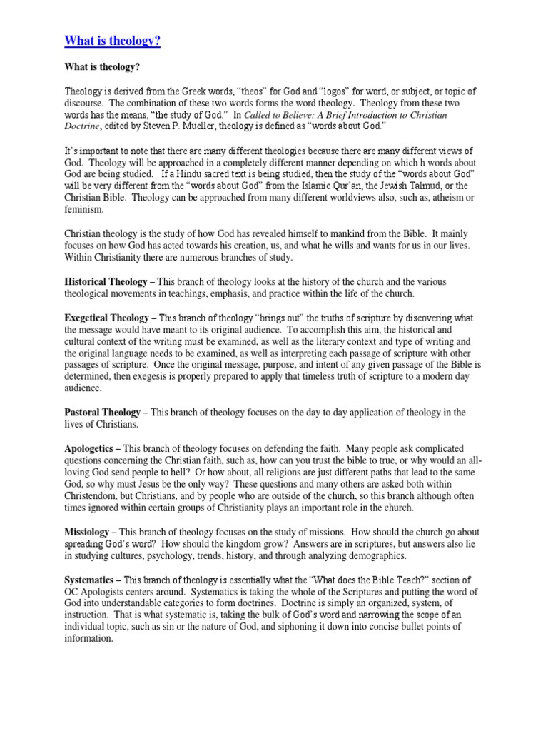 Branches of Theology | Theology | Bible