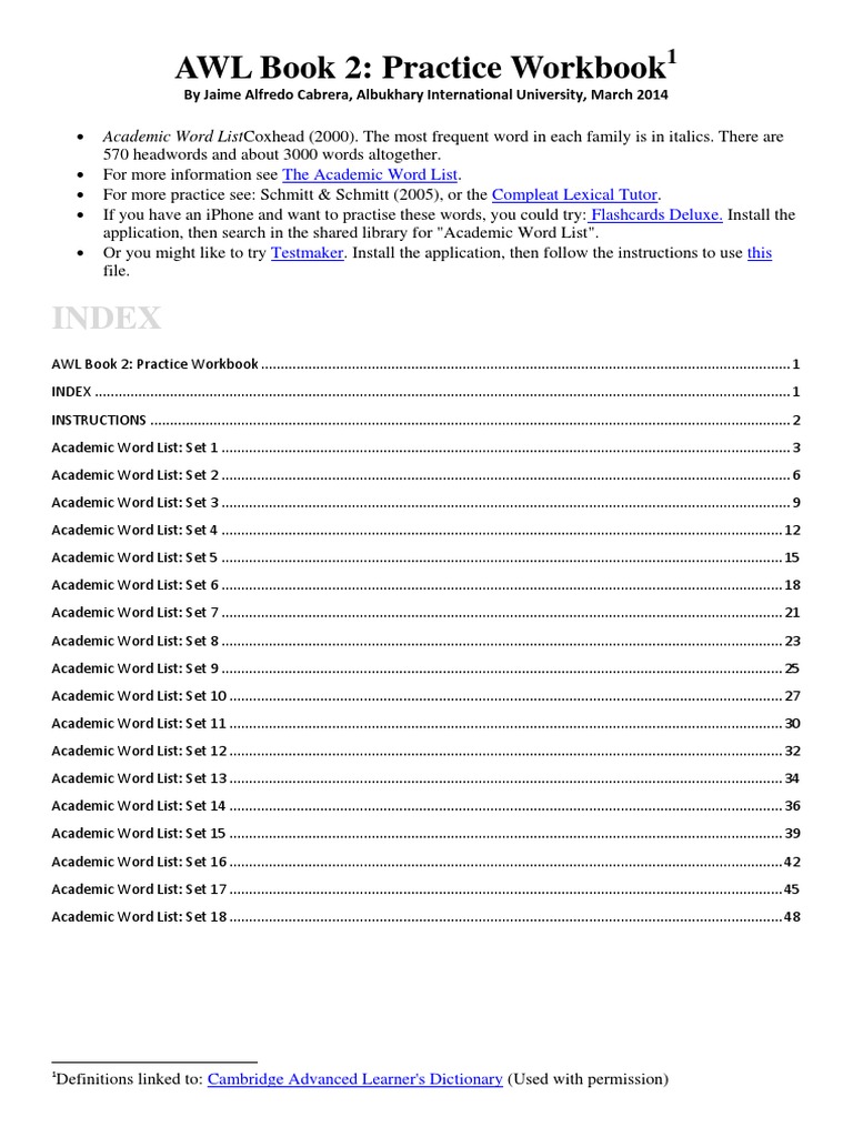 Academic Word List Practice Workbook | PDF | Adverb | Adjective