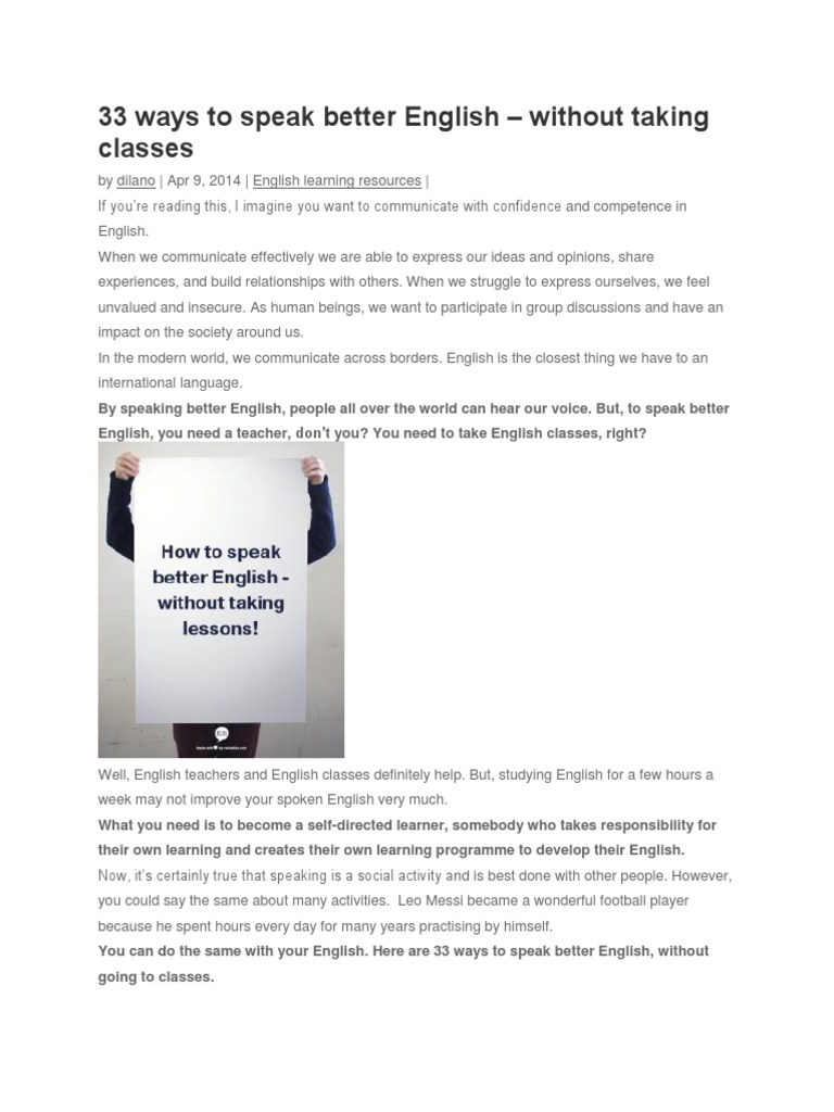 33 Tips to Improve English Speaking Skills | PDF | Stress (Linguistics ...