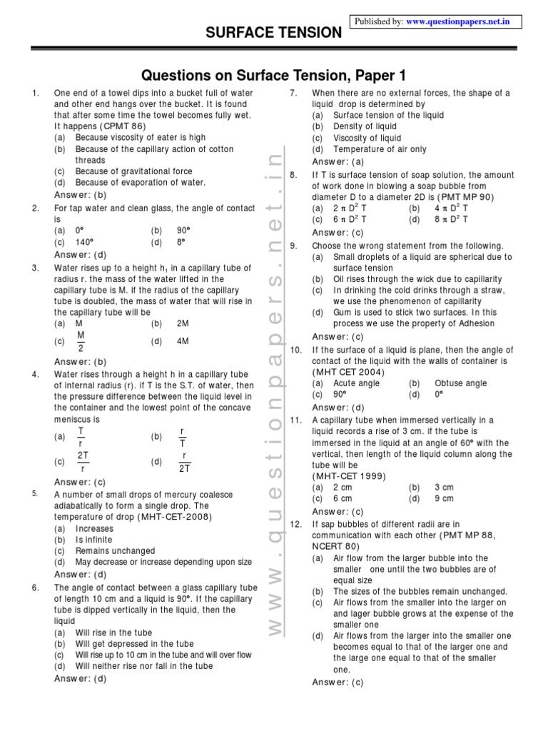 Surface Tension Paper-1 | PDF | Surface Tension | Drop (Liquid)