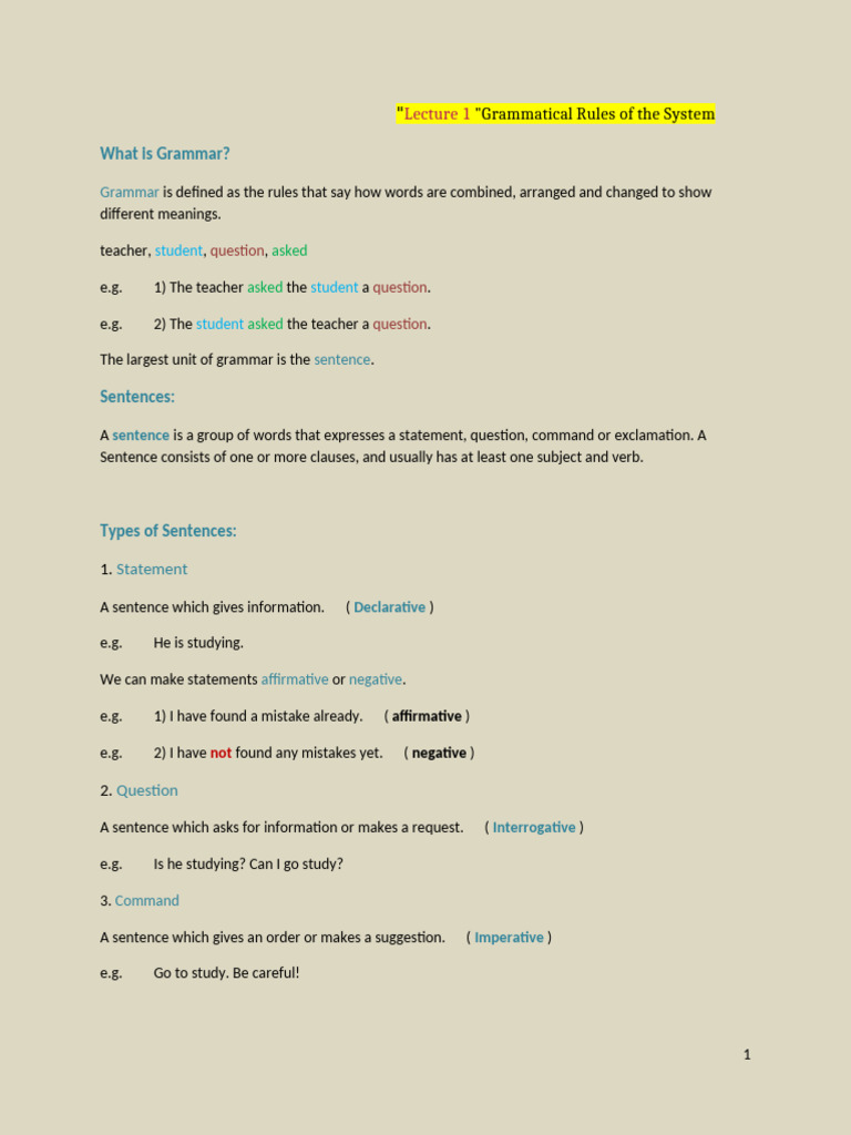 Grammatical Rules of The System | PDF | Grammatical Gender ...