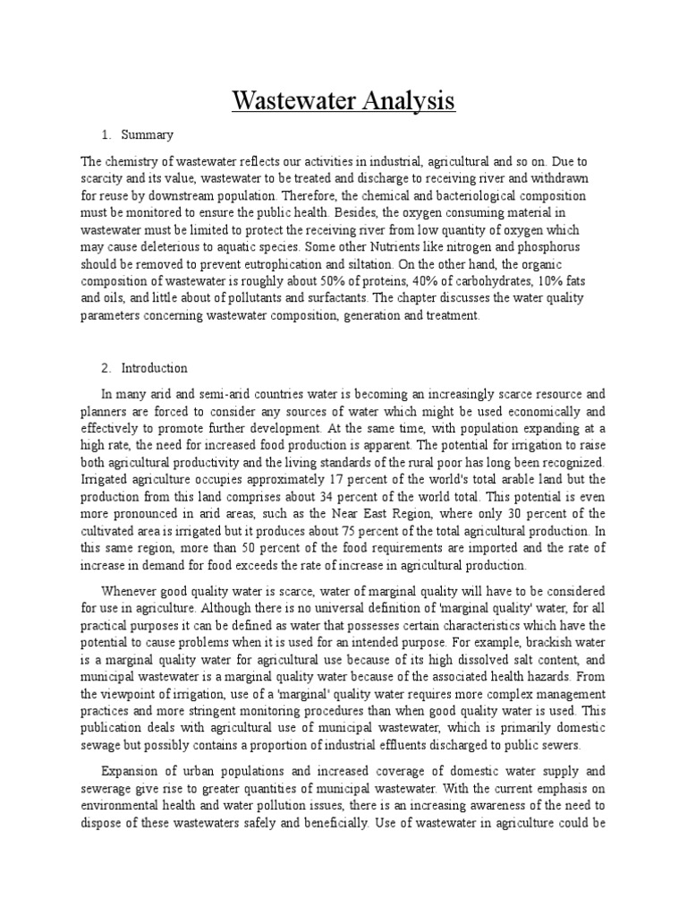 Wastewater Analysis | Wastewater | Water Resources