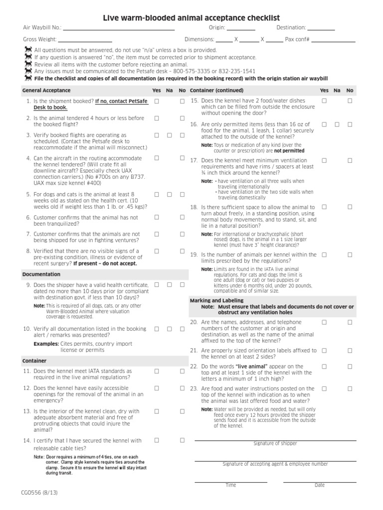 Live Animal Checklist | Dogs | Ventilation (Architecture) | Free 30-day ...