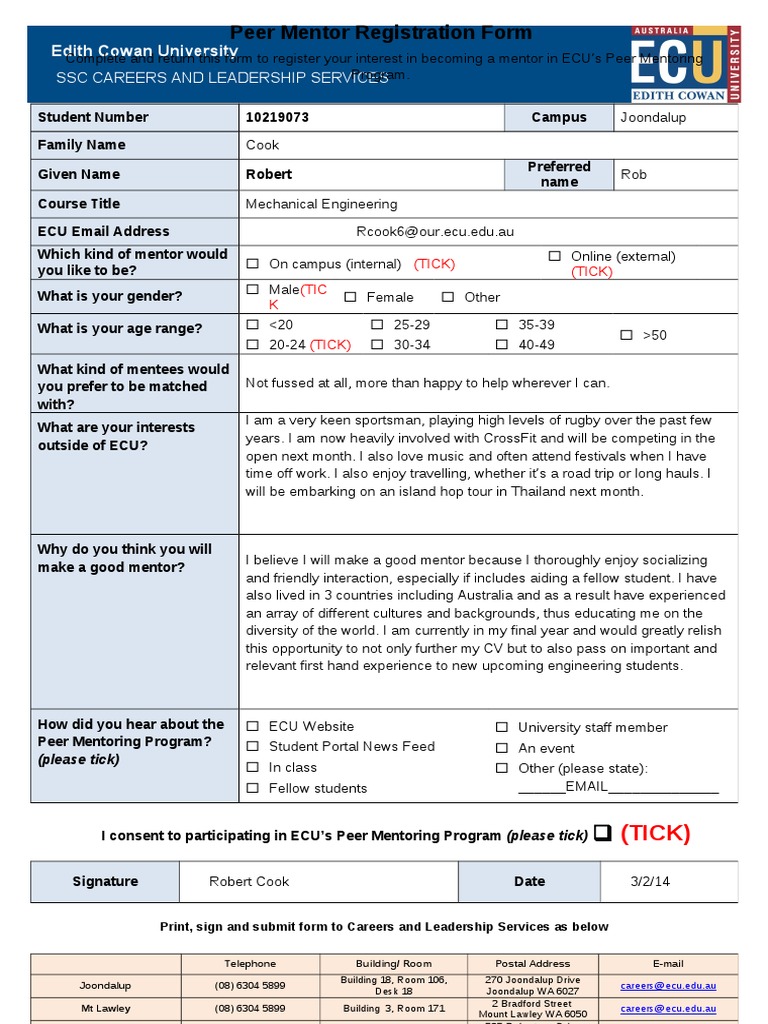 Peer Mentor Registration at ECU | PDF