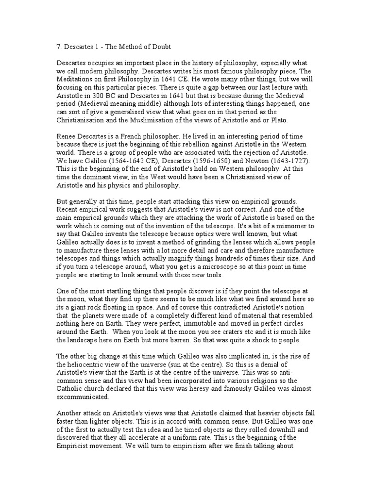 Descartes 1 - The Method of Doubt | PDF | Epistemological Theories ...