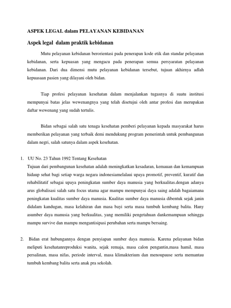 Aspek Legal Dalam Pelayanan Kebidanan | PDF Aspek Legal Dalam Pelayanan Kebidanan | PDF