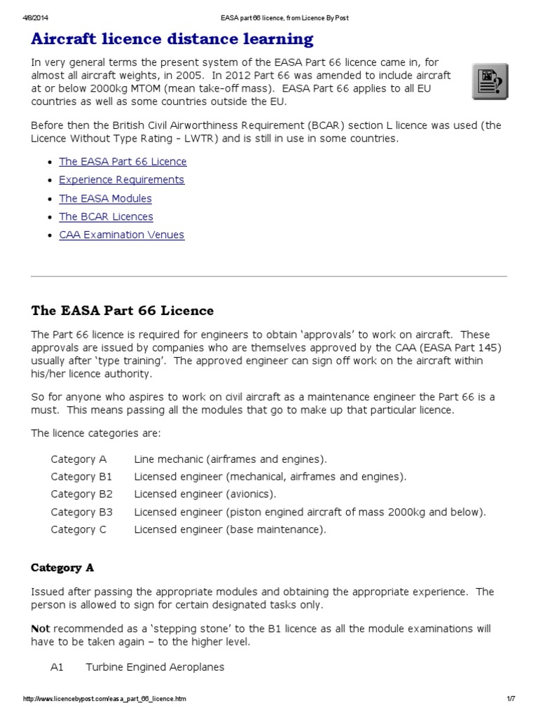 EASA Part 66 Licence, From Licence by Post | Aircraft | Aeronautics