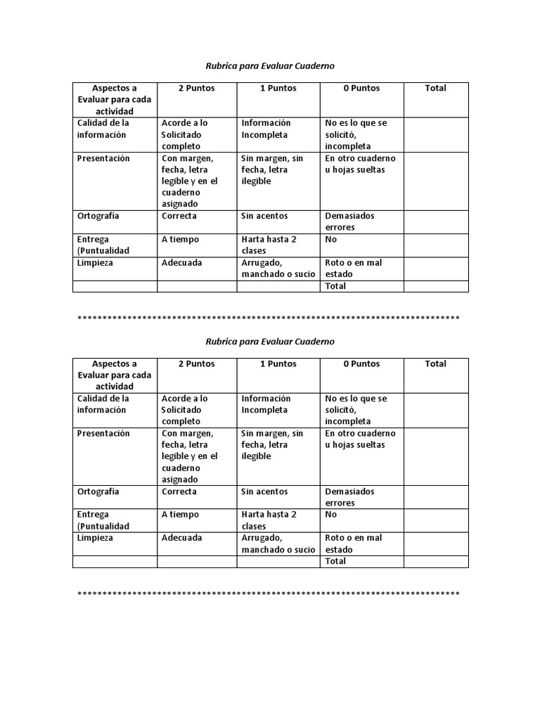 Rubrica para Evaluar Cuaderno | PDF