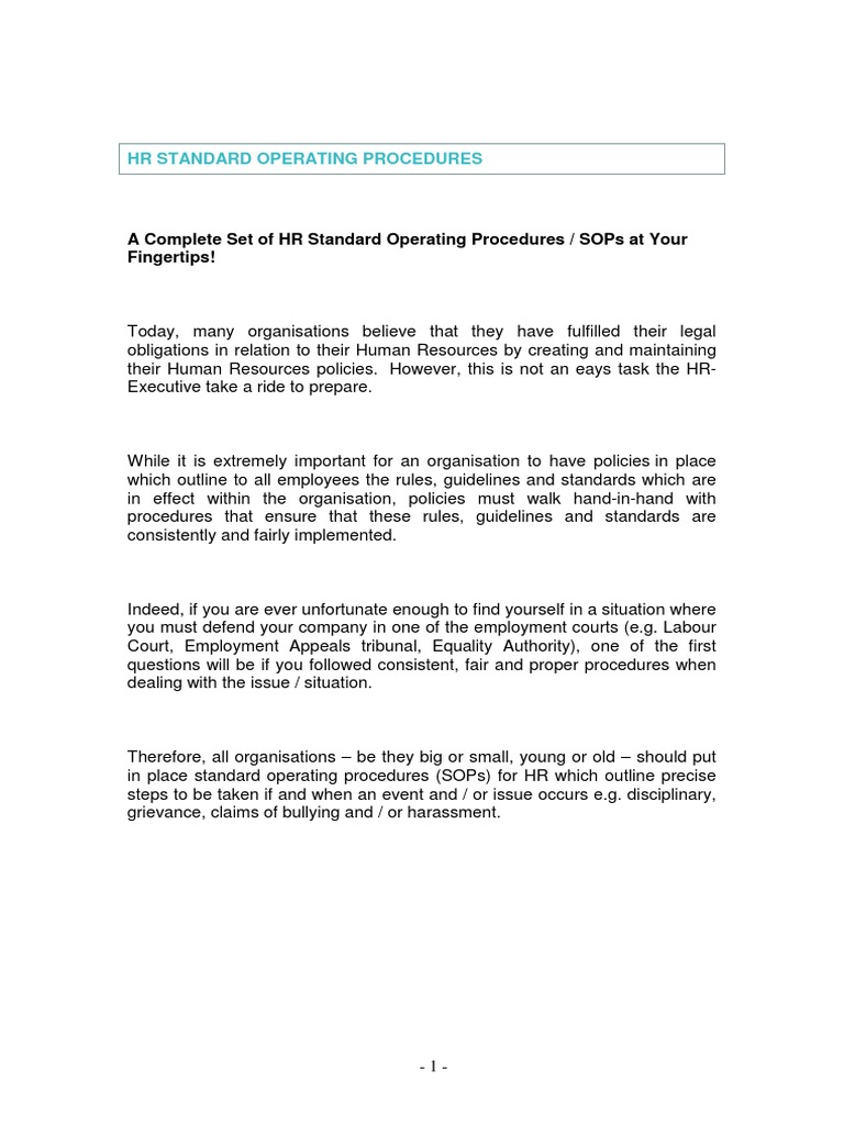 HR Standard Operating Procedures | PDF | Employment | Occupational ...
