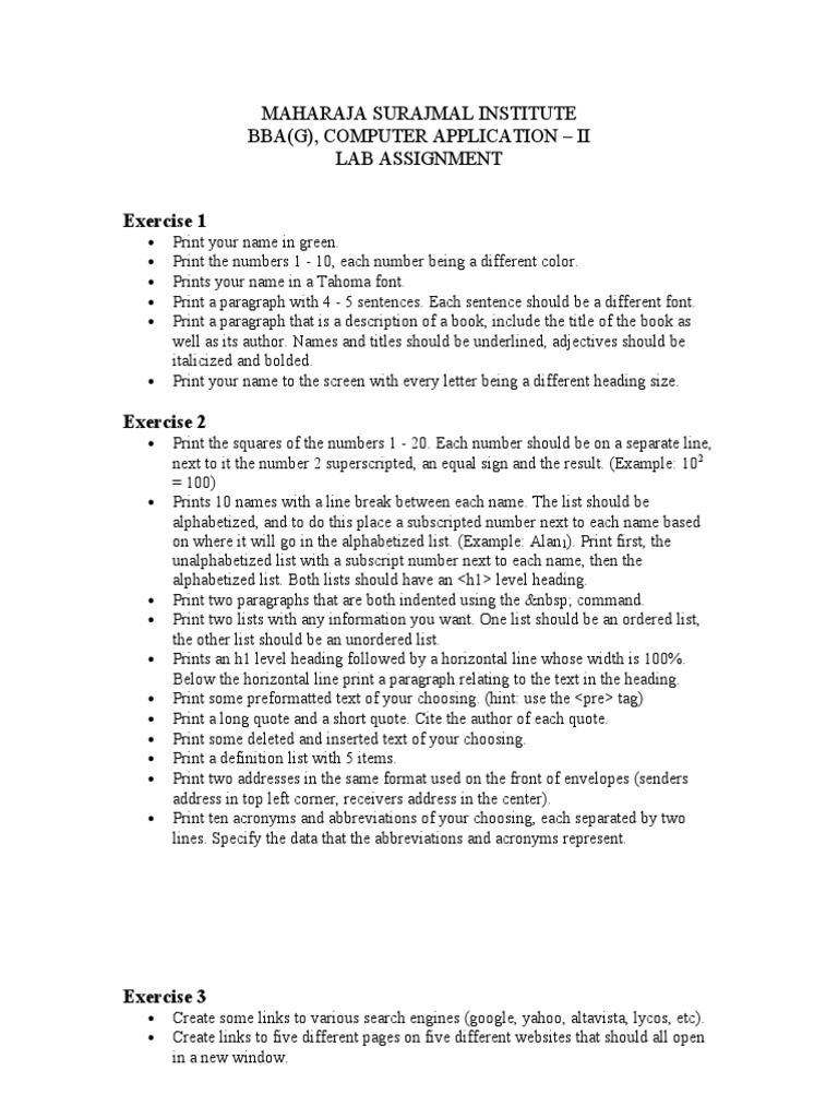 Html Exercise Pdf Html Element Web Search Engine