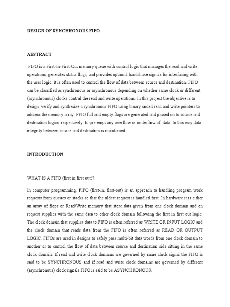 Design of Synchronous Fifo | PDF | Digital Technology | Computer Hardware