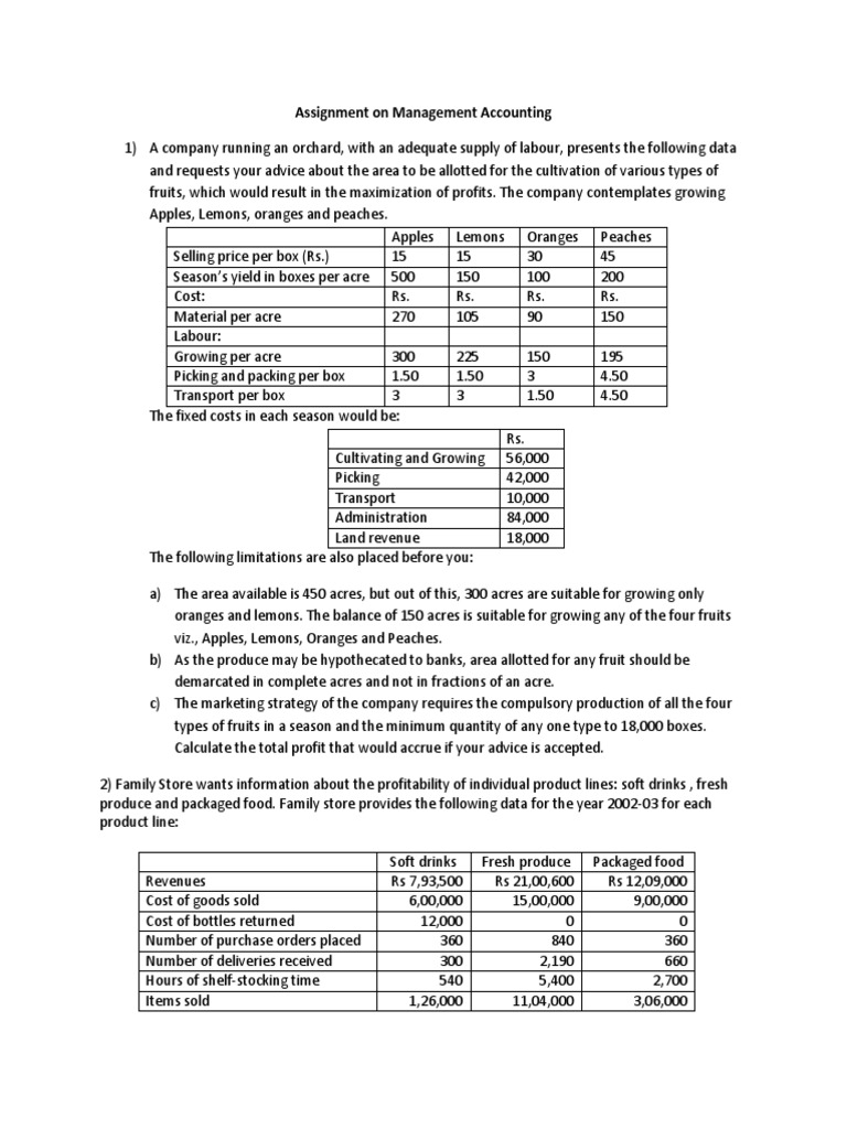Assignment On Management Accounting | PDF | Profit (Accounting) | Cost ...