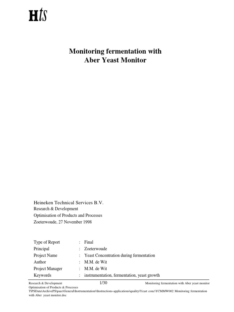 Monitoring Fermentation With An Aber Yeast Monitor | PDF | Brewing ...