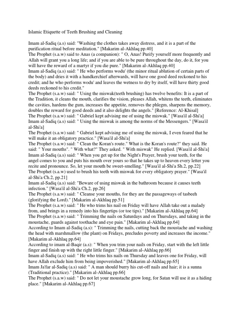 Islamic Etiquette of Teeth Brushing and Cleaning | PDF | Religion And ...