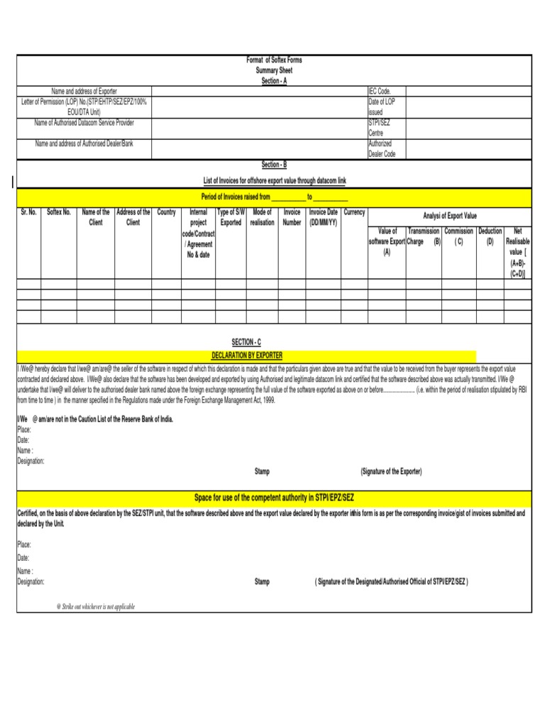 Softex Form Format | PDF | Invoice | Exports