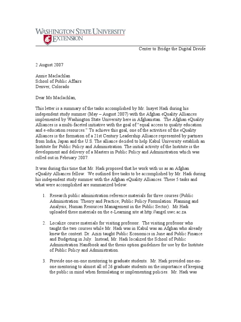 Kabul University Appreciation Letter From Dr. Maria Beebe | PDF ...