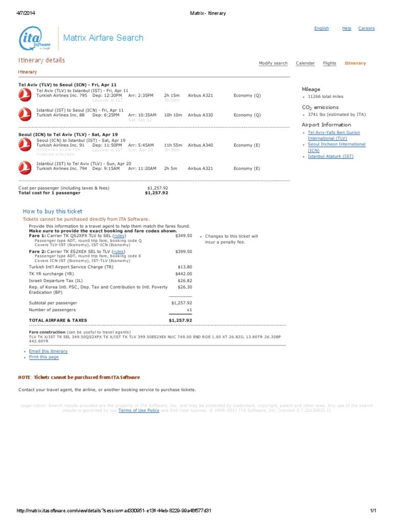 Matrix - Itinerary | PDF | Fare | Airbus