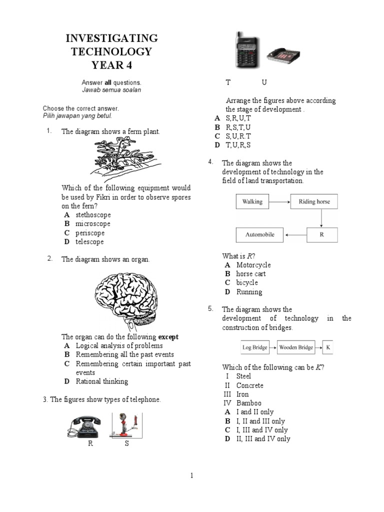 Investigating Technology Year 4: Answer All Questions | PDF ...
